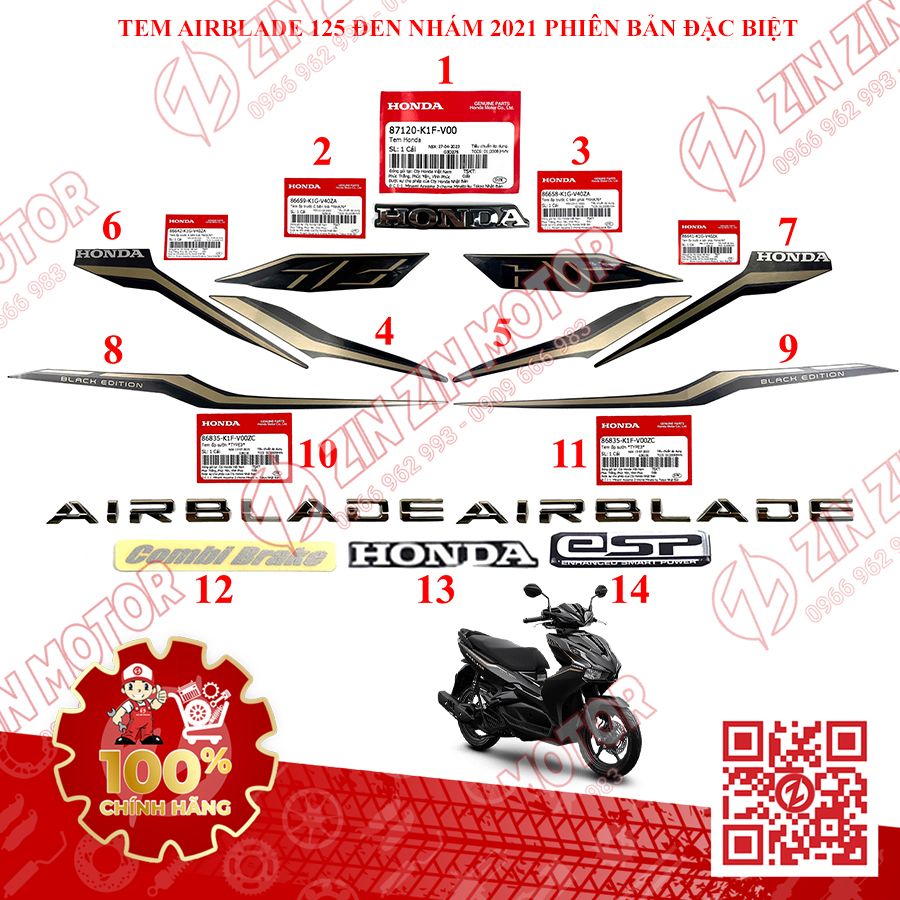 Tem Xe AB 2020 2021 Zin, AirBlade 150, Air Blade 125 Chính Hãng Honda ...