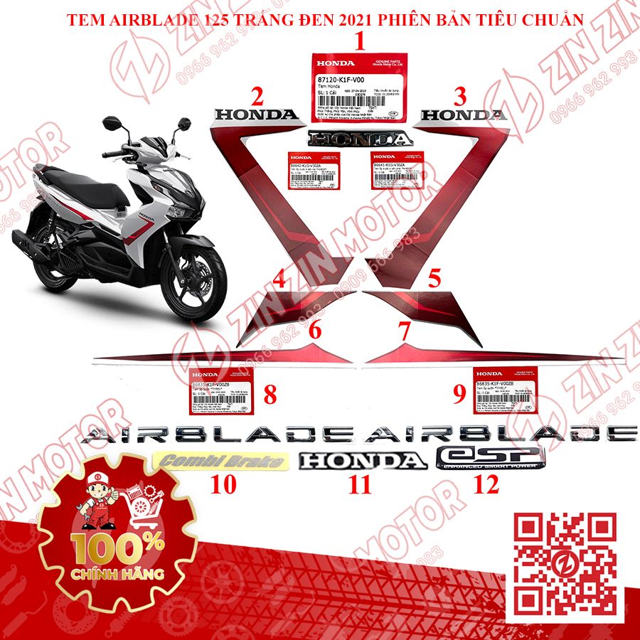 Tem Xe AB 2020 2021 Zin, AirBlade 150, Air Blade 125 Chính Hãng Honda ...