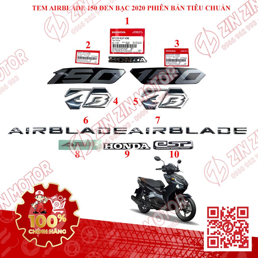 Tem Xe AB 2020 2021 Zin, AirBlade 150, Air Blade 125 Chính Hãng Honda ...