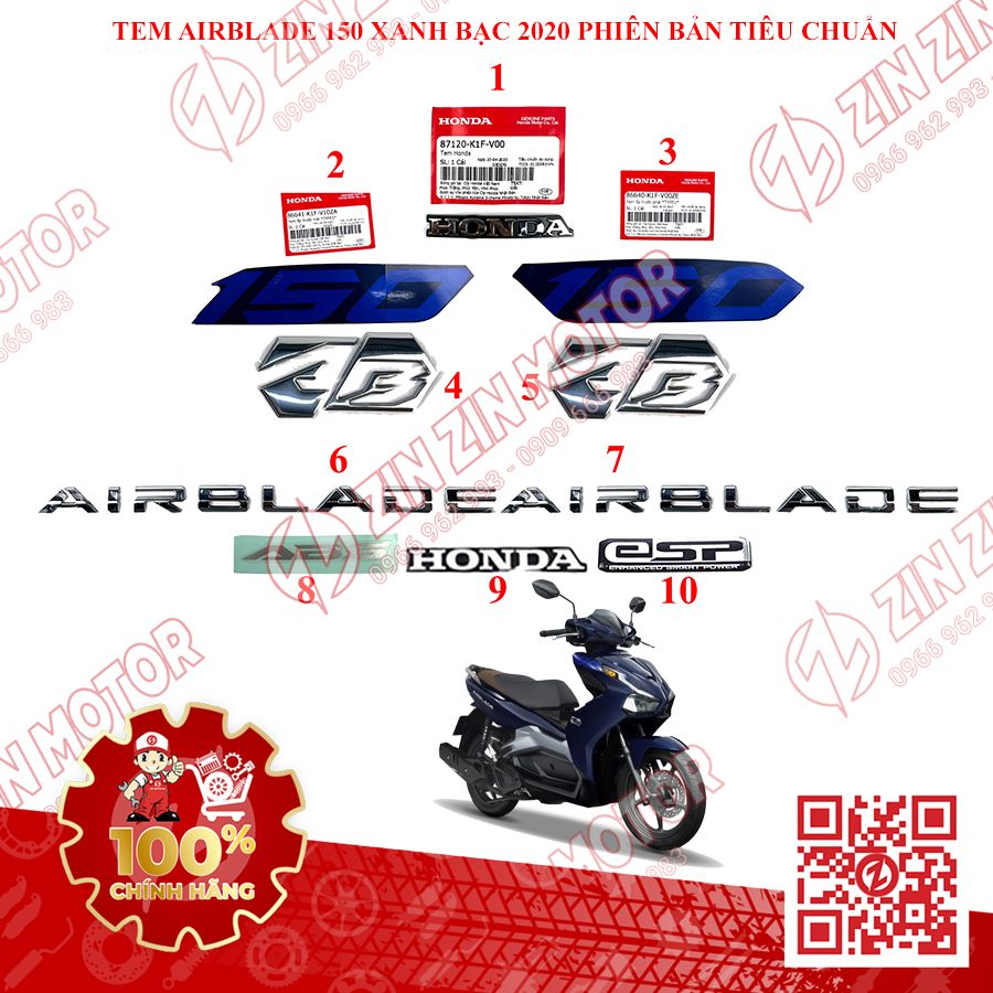 Tem Xe AB 2020 2021 Zin, AirBlade 150, Air Blade 125 Chính Hãng Honda ...